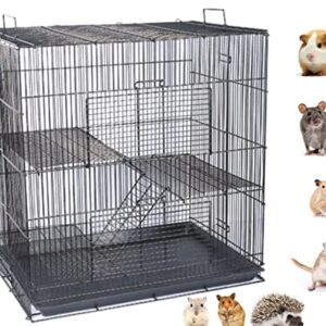 Foldable 3-Level with Narrow 3/8 Inch Bar Spacing Chew Free Small Animal Critter Travel Carrier Cage for Guinea Pig Ferret Chinchilla Sugar Glider Rats Mice Gerbil