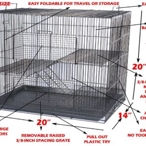 Foldable 3-Level with Narrow 3/8 Inch Bar Spacing Chew Free Small Animal Critter Travel Carrier Cage for Guinea Pig Ferret Chinchilla Sugar Glider Rats Mice Gerbil