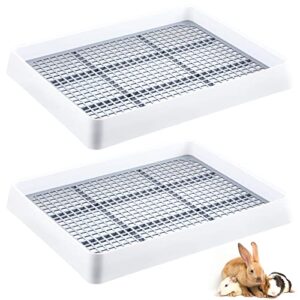 bokon 2 pcs rabbit large litter box for cage guinea pig litter pan with grid rabbit guinea pig toilet ferret corner potty trainner ideal for rats, hamsters, small animals (15 x 12.2 x 2.6 inch)