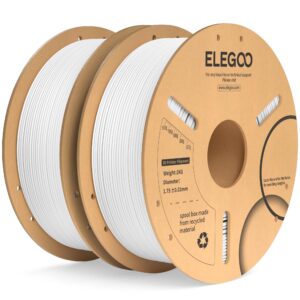 elegoo pla plus filament 1.75mm white 2kg, pla+ tougher and stronger 3d printer filament pro dimensional accuracy +/- 0.02mm, 2 pcs 1kg spool(2.2lbs) fits for most fdm 3d printers