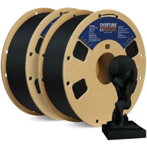 OVERTURE PLA Plus (PLA+) Filament 1.75mm PLA Professional Toughness Enhanced PLA Roll, Cardboard Spool, Premium PLA 1kg(2.2lbs), Dimensional Accuracy 99% Probability +/- 0.03mm (Black,2-Pack)