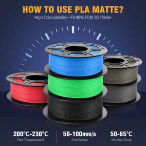 SUNLU 3D Printer Filament PLA Matte 1.75mm, Neatly Wound Filament, Smooth Matte Finish, Print with 99% FDM 3D Printers, 1kg Spool (2.2lbs), 330 Meters, Matte Clay