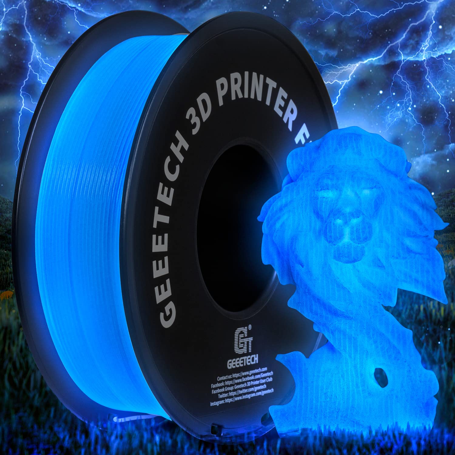 Geeetech Luminous PLA 3D Printer Filament,Glow in The Dark Blue,1.75mm(±0.03mm),1kg,Amazing Brightness and Long Time Light,Fit Most FDM 3D Printer