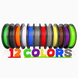 pla pro 3d printer filament packs 1.75mm, dikale 12 packs assorted colors, neatly wound 500g(1.1lbs) per spool refills pla+, in total 6kg bundles, fit for fdm ender 3 3d printer etc