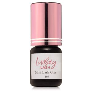 livbay lash glue - baby, original mini, eyelash adhesive, 4-6 weeks retention, 1 second dry time, professional use only, black, 3ml