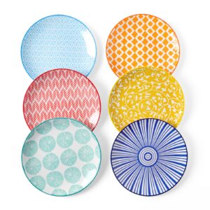 selamica ceramic dessert plates set of 6, small salad plates 6 inch appetizer plates for kitchen, mini dinner plates for cake snacks side dish, microwave dishwasher safe, assorted colors