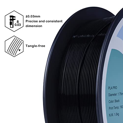 ZIRO PLA Filament 1.75mm,3D Printer Filament PLA PRO Basic Color Series 1.75MM Total 4KG(8.8lbs), Dimensional Accuracy +/- 0.03mm,Black(1KG X 4 Spools Pack)