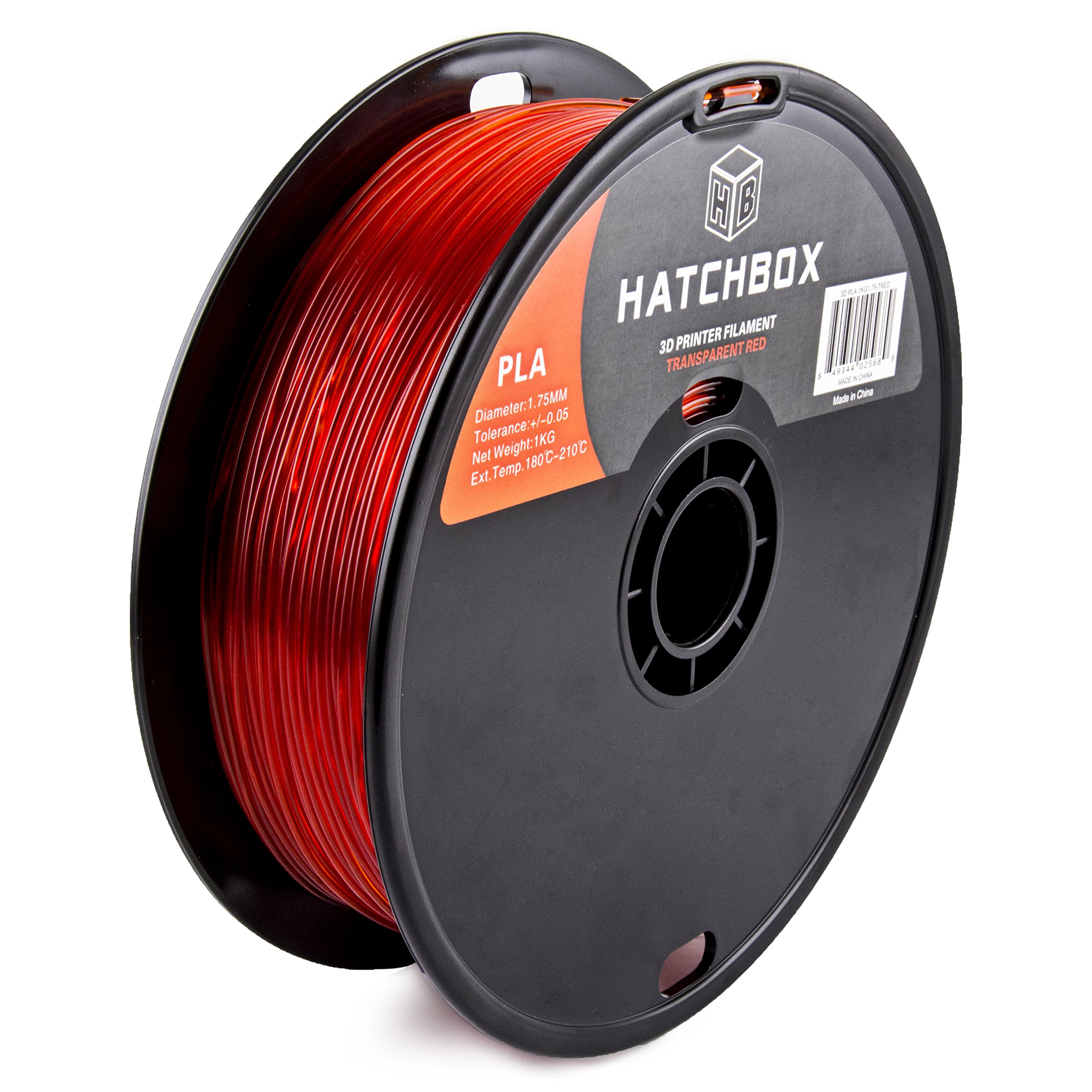 HATCHBOX PLA 3D Printer Filament, Dimensional Accuracy +/- 0.03 mm, 1 kg Spool, 1.75 mm, Transparent Red