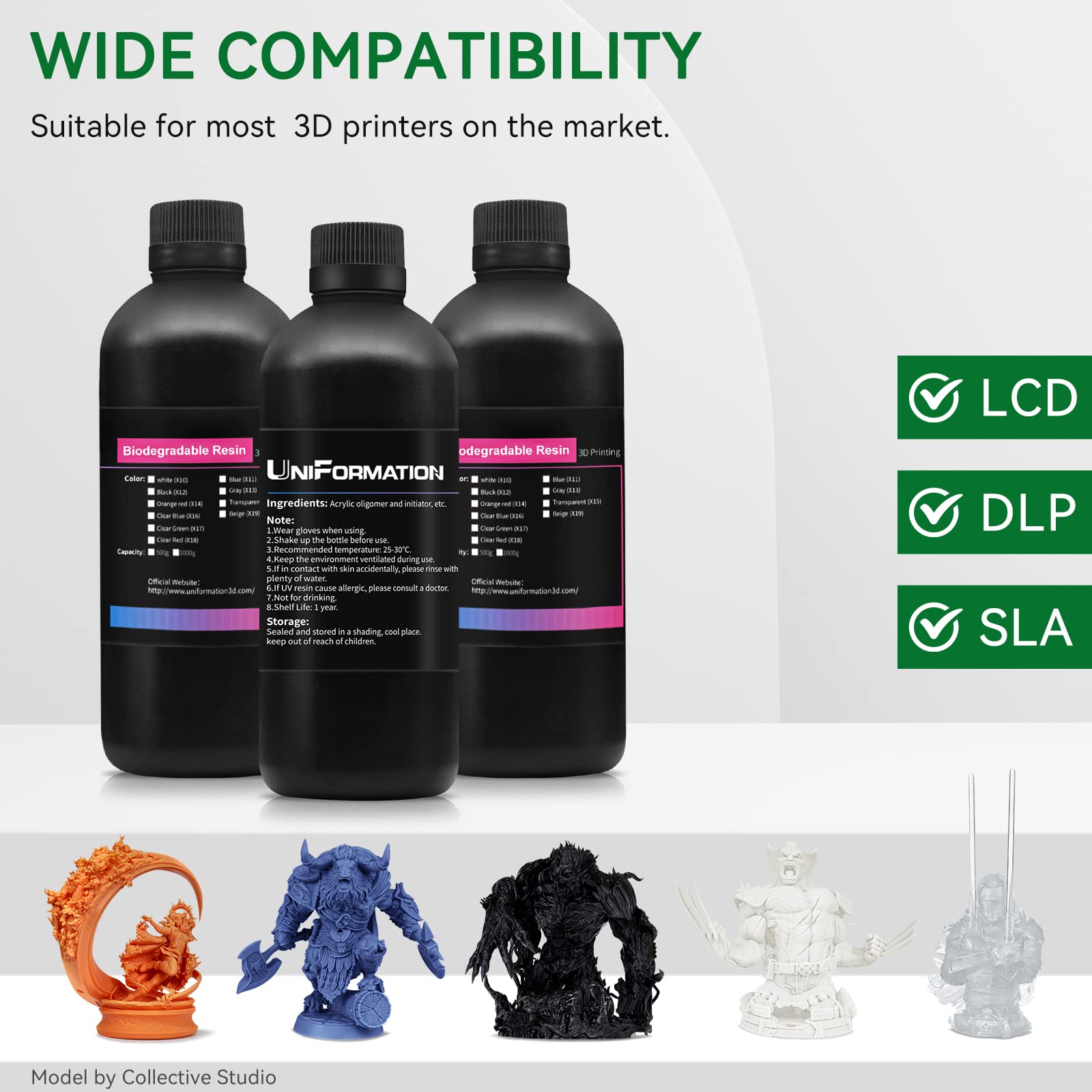 Uniformation 8k 3D Printer Resin PLA Plant Based Resin,Biodegradable 405nm UV Curing Photopolymer Rapid for 4K 6K 8K LCD/DLP/SLA 3D Printer Space Black 1kg