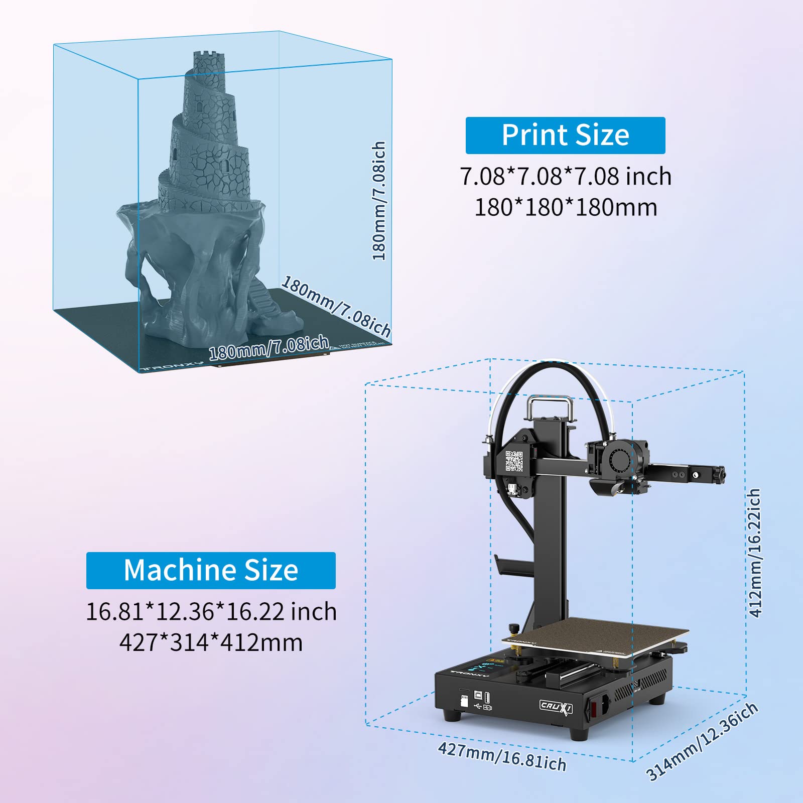 TRONXY Mini Desk 3D Printer CRUX1 with 4 Pack Colorful Glow in The Dark PLA 1.75mm 3D Printing Filament 250gx4