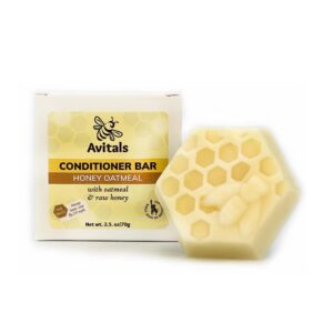 honey oatmeal conditioner bar with cocoa butter, daikon seed extract, quinoa and oat protein, and aloe extract