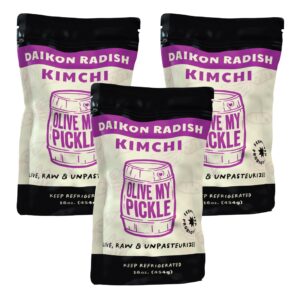 olive my pickle fermented kimchi - 48 ounces | 3-pack bundle of probiotic daikon radish kimchi | fresh & flavorful korean food with natural probiotics for gut health - perfect for ramen & spicy noodles