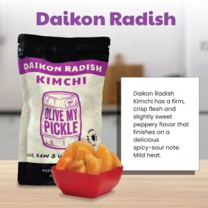 Olive My Pickle Fermented Kimchi - 48 Ounces | 3-Pack Bundle of Probiotic Daikon Radish Kimchi | Fresh & Flavorful Korean Food with Natural Probiotics for Gut Health - Perfect for Ramen & Spicy Noodles