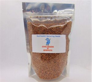 "cool beans n sprouts" brand, radish duo sprouting mix, 4 ounces, this is a mix of daikon radish and red radish seeds.