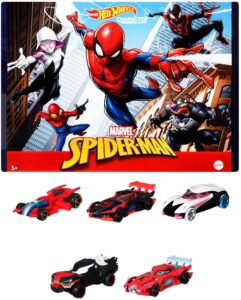 hot wheels marvel spider-man toy cars 5-pack in 1:64 scale, set of 5: spider-man, proto-suit spider-man, miles morales, spider-gwen & venom