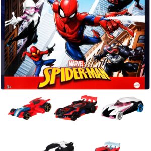 Hot Wheels Marvel Spider-Man Toy Cars 5-Pack in 1:64 Scale, Set of 5: Spider-Man, Proto-Suit Spider-Man, Miles Morales, Spider-Gwen & Venom