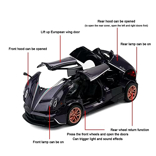 1:32 Alloy DieCast Metal Cars Model Collectible Pagani Huayra Dinastia Pull Back Vehicle, Pull Back Model Cars with Light and Sound，Children's Christmas Birthday Gifts,etc.(Purple)