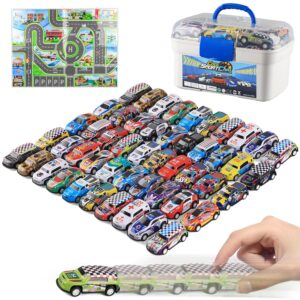 mostop 50pcs pull back cars,toys for 3 year old boys girls, push and go toy race car vehicle with storage box, friction power diecast kids toy mini cars for 3+ years old,best gifts for party birthday