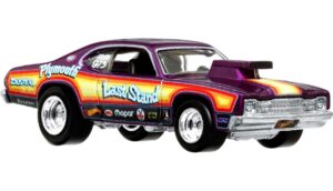 hot wheels car culture circuit legend premium toy car, die-cast 1:64 scale 73 plymouth duster for play or display