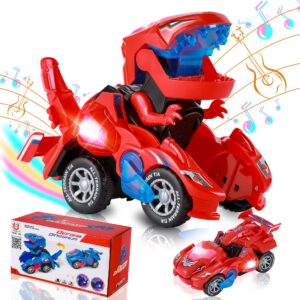 dinosaur toys for kids 3-5: transforming dinosaur car toy with light music for toddlers 1 2 3 4 5 year old boys girls - dino transformer toys cars for boys 4-6