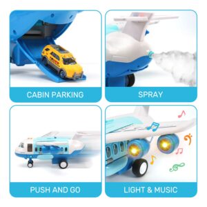 CUTE STONE Toy Airplane Plane Toy with Smoke, Sound and Light, Fricton Powered Airplane with Mini Cars, Great Gift for Boys and Girls