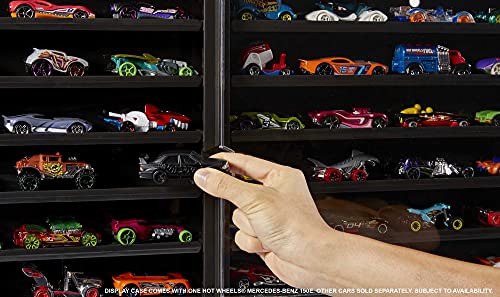 Hot Wheels Toy Car Display Case with Exclusive Mercedes-Benz 190E in 1:64 Scale for High-End Collectors, Premium Fit & Finish, Stores Up to 50 Cars