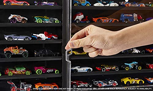 Hot Wheels Toy Car Display Case with Exclusive Mercedes-Benz 190E in 1:64 Scale for High-End Collectors, Premium Fit & Finish, Stores Up to 50 Cars