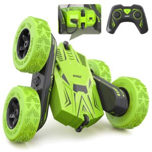 sgile rc stunt car toy gift, 4wd remote control car with 2 sided 360 rotating rc car for kids girls boys age 6 7 8 12, green