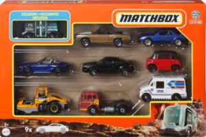 matchbox cars, 9-pack die-cast 1:64 scale toy cars, construction or garbage trucks, rescue vehicles or planes (styles may vary).