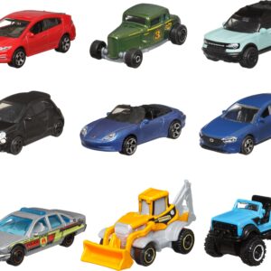 Matchbox Cars, 9-Pack Die-Cast 1:64 Scale Toy Cars, Construction or Garbage Trucks, Rescue Vehicles or Planes (Styles May Vary).