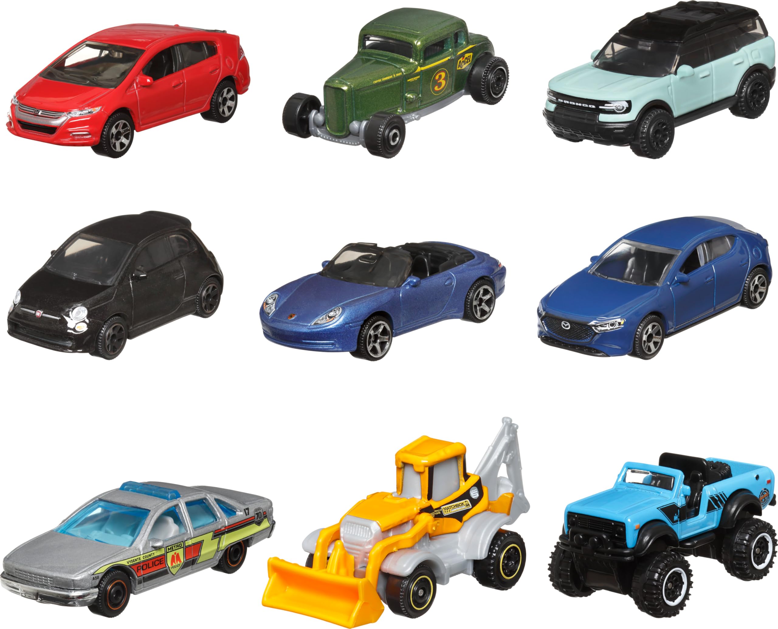 Matchbox Cars, 9-Pack Die-Cast 1:64 Scale Toy Cars, Construction or Garbage Trucks, Rescue Vehicles or Planes (Styles May Vary).