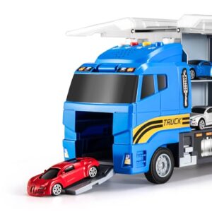 TEMI Transport Cars Carrier Set Toys w/Play Mat, Die-cast Vehicles Truck Alloy Metal Race Model Car Toys for Toddler Age 3-9 Kids Boys & Girls