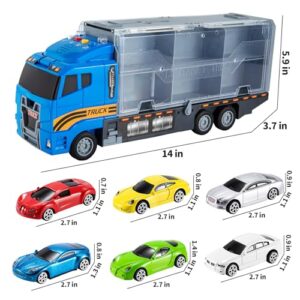 TEMI Transport Cars Carrier Set Toys w/Play Mat, Die-cast Vehicles Truck Alloy Metal Race Model Car Toys for Toddler Age 3-9 Kids Boys & Girls