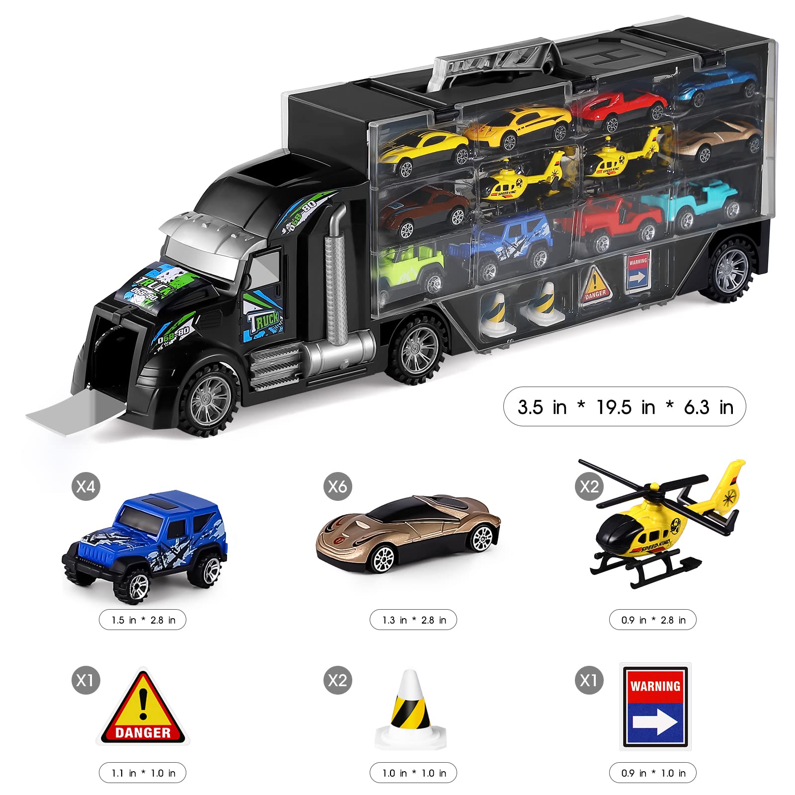 iBaseToy Toddler Toys Car for Boys: 18 Pieces Carrier Truck Transport Vehicles Toys with Carrying Case Helicopters Race Model Car Play Mat - Kids Toys Car Trucks Toy Set for Kids Boys Girls