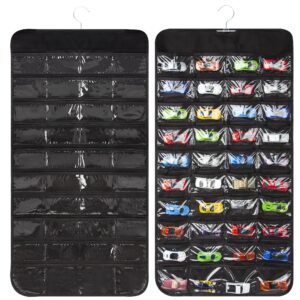 joymomo hanging organizers for toy cars double sided 80 pockets display case for toy cars (without toy cars) (80 slots black)