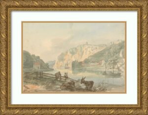 artdirect nicholas pocock 18x14 gold ornate frame and double matted museum art print titled - hotwells from rownham ferry