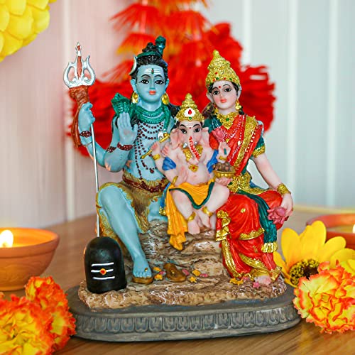 India God Shiva Family Statue - 6.1”H Hindu Idols Shiva Family Sculpture Shiva Ganesh Shiva Parvati Murti Moorti Pooja Idol Diwali Gifts Puja Gifts Home Office Temple Mandir Altar Decor