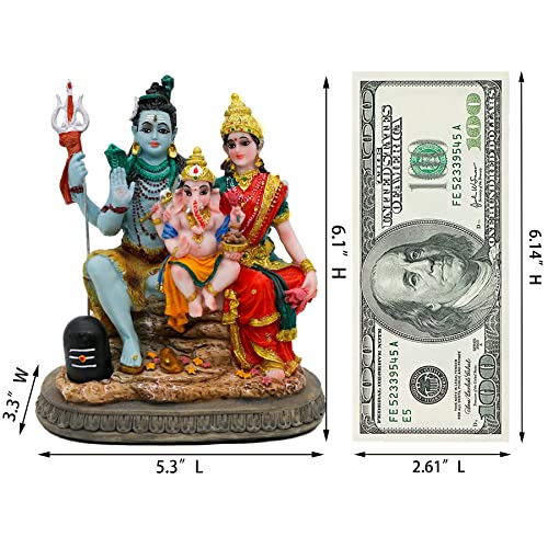 India God Shiva Family Statue - 6.1”H Hindu Idols Shiva Family Sculpture Shiva Ganesh Shiva Parvati Murti Moorti Pooja Idol Diwali Gifts Puja Gifts Home Office Temple Mandir Altar Decor