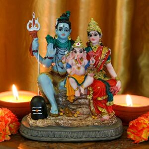 India God Shiva Family Statue - 6.1”H Hindu Idols Shiva Family Sculpture Shiva Ganesh Shiva Parvati Murti Moorti Pooja Idol Diwali Gifts Puja Gifts Home Office Temple Mandir Altar Decor