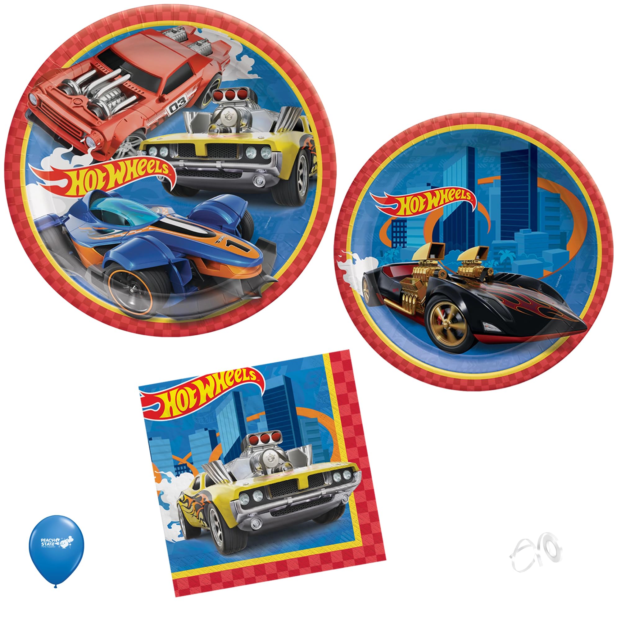 Hot Wheels Party Supplies Bundle with Luncheon Plates, Dessert Plates and Napkins for 8 Guests