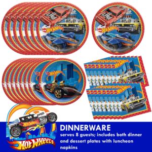 Hot Wheels Party Supplies Bundle with Luncheon Plates, Dessert Plates and Napkins for 8 Guests