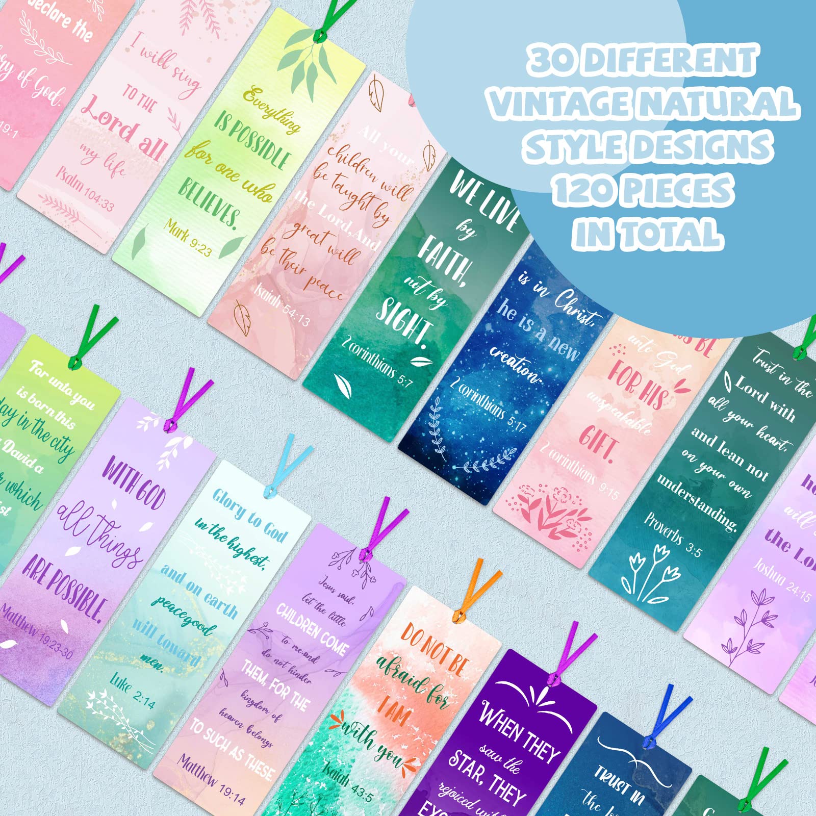 120 Pieces Bible Verses Bookmarks Watercolor Christian Bookmarks for Women Inspirational Spiritual Bible Bookmarks Christian Gifts Supplies for Women Men Book Lovers Book Club(Watercolor Style)