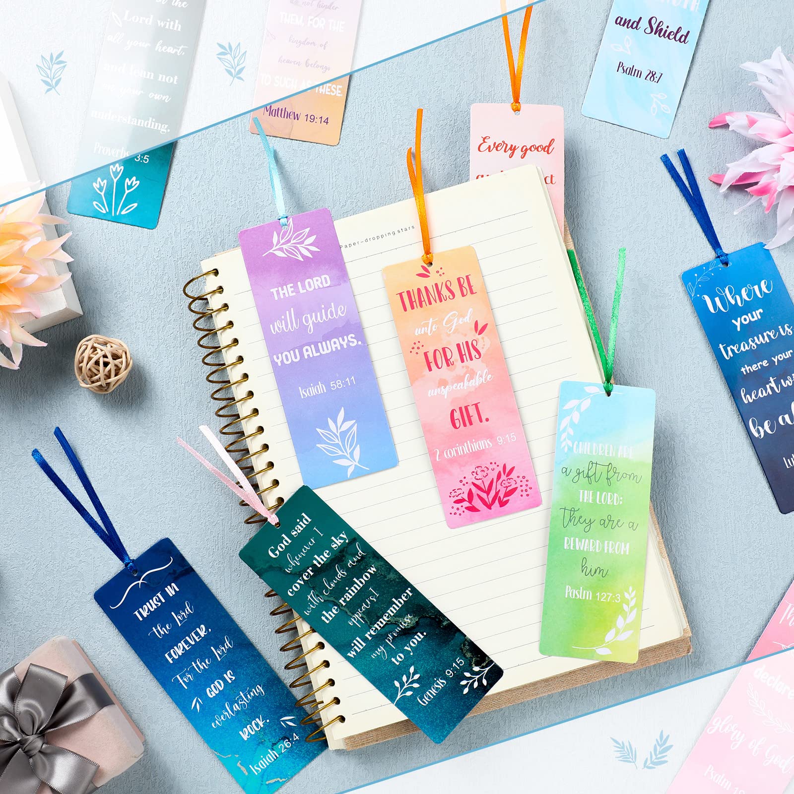 120 Pieces Bible Verses Bookmarks Watercolor Christian Bookmarks for Women Inspirational Spiritual Bible Bookmarks Christian Gifts Supplies for Women Men Book Lovers Book Club(Watercolor Style)