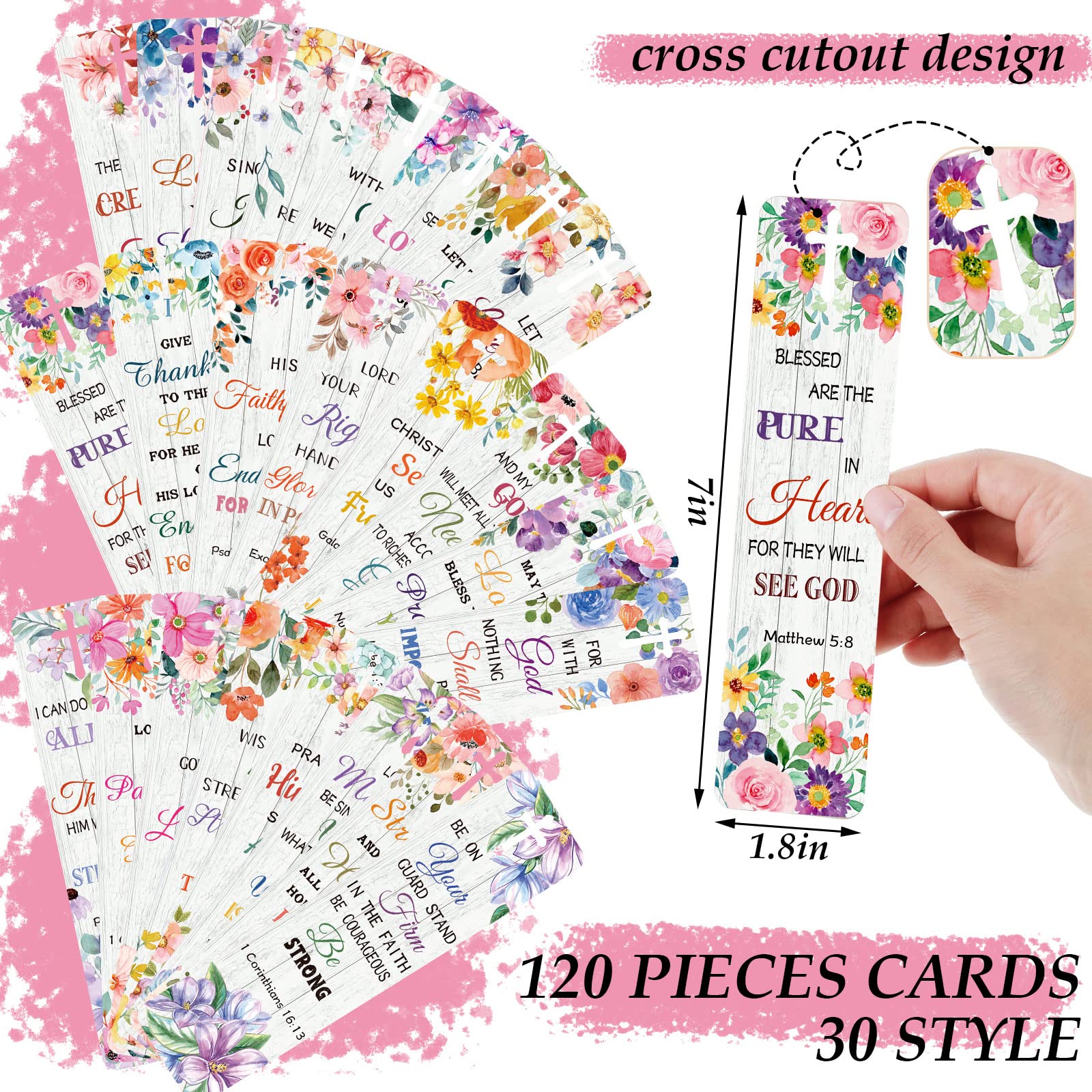 120 Pieces Bible Verses Bookmarks with Hollow Cross for Women Scripture Bookmarks Christian Book Markers for Women Men Church Gifts Supplies (Wood Flower)