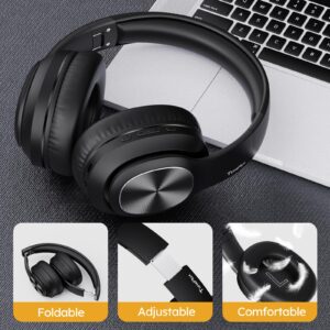 TuneFlux Wireless Bluetooth Headphones Over Ear, 80H Playtime, 3EQ Sound Modes, HiFi Stereo Headphones with Deep Bass Microphone, Foldable Bluetooth 5.3 Headphones for Smartphone/PC/Computer