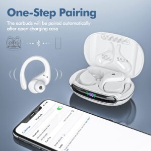 Wireless Earbuds, Bluetooth Headphones 80Hrs Playback with LED Diaplay Charging Case Noise Cancelling Ear buds with Earhooks, IPX7 Waterproof Over Ear Earphones for Sports Running Workout（White）