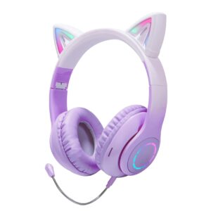 tokani cat ear headphones, kids bluetooth headphone with microphone,foldable comfortable and adjustable wireless/wire over ear headset for girls teenagers and adults