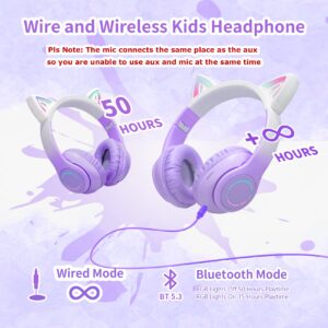 TOKANI Cat Ear Headphones, Kids Bluetooth Headphone with Microphone,Foldable Comfortable and Adjustable Wireless/Wire Over Ear Headset for Girls Teenagers and Adults