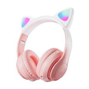 tokani kids headphones, bluetooth wireless headphones for kids teens adults, over-ear bluetooth headphones with microphone, cat ear headphones for girls women (new pink)