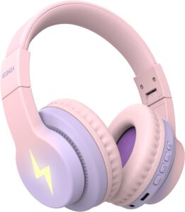 seenda kids bluetooth headphones, colorful wireless over ear headset with 85db/94db volume limited, 45h playtime, 3 lighting modes, built-in mic headphones for boys girls ipad tablet school pink